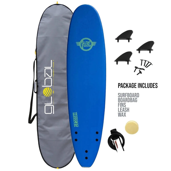 Surfworx Hellcat Mini Mal Foam surfboard 7ft 6 Blue Package 7'6 – Bob ...